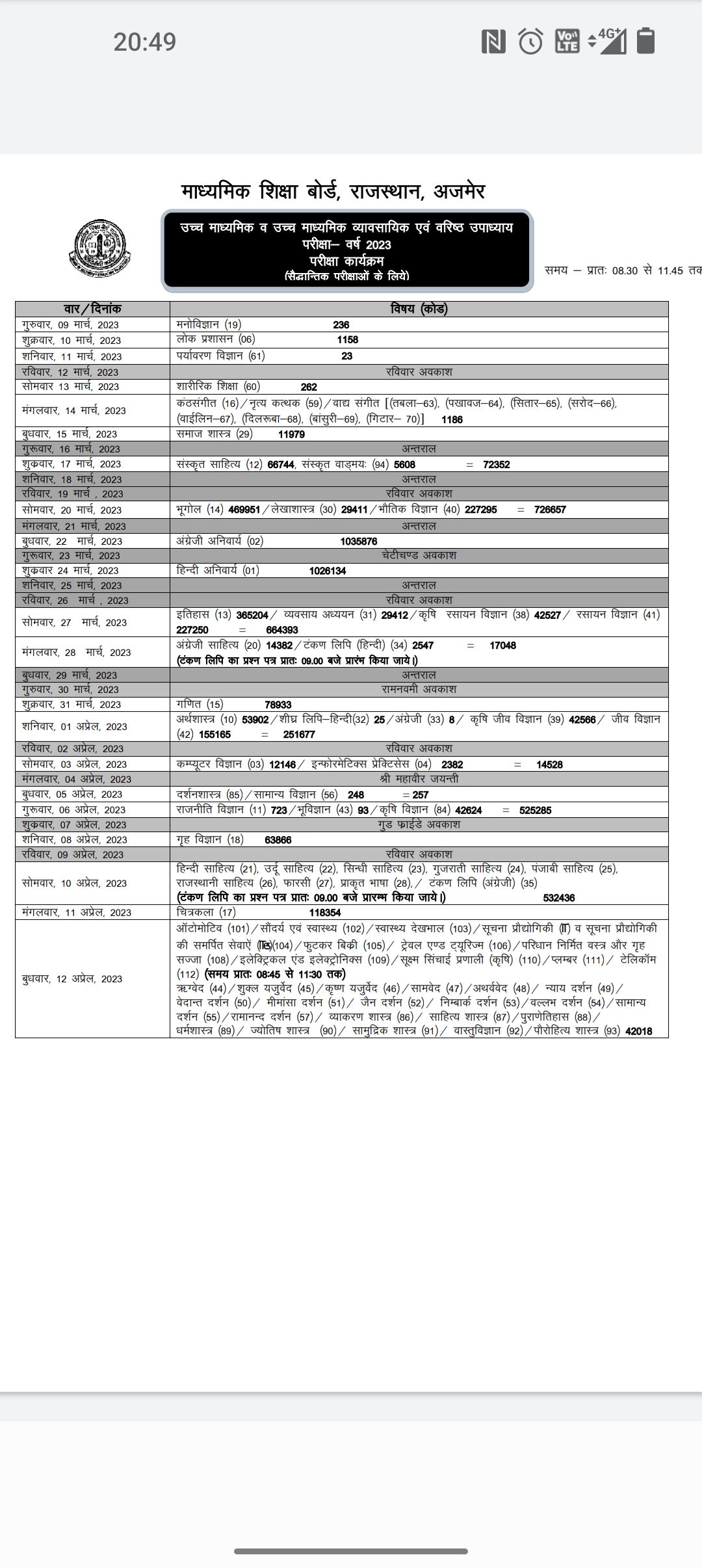 Rajasthan 12th Board Exam Time Table 2023 Rbse 12th Board Exam Time rajasthan-12th-board-exam-time-table-2023-rbse-12th-board-exam-time